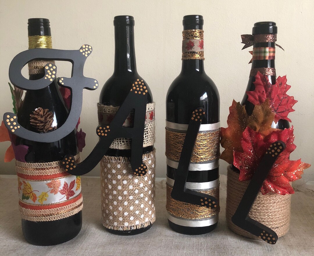 Fall Wine Bottle Decor; Fall Centerpiece; Thanksgiving Table ...