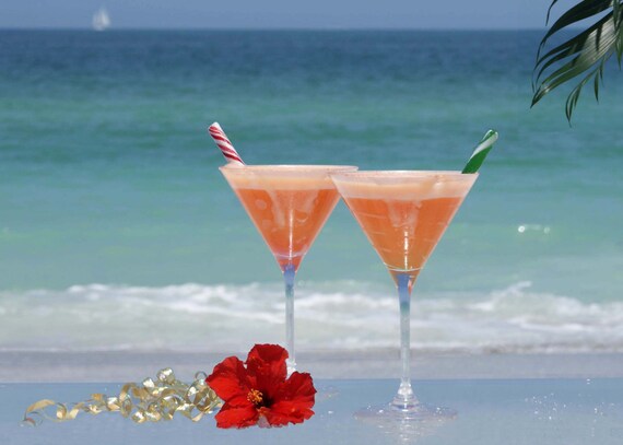 Tropical Cocktails On The Beach Christmas Cards Etsy
