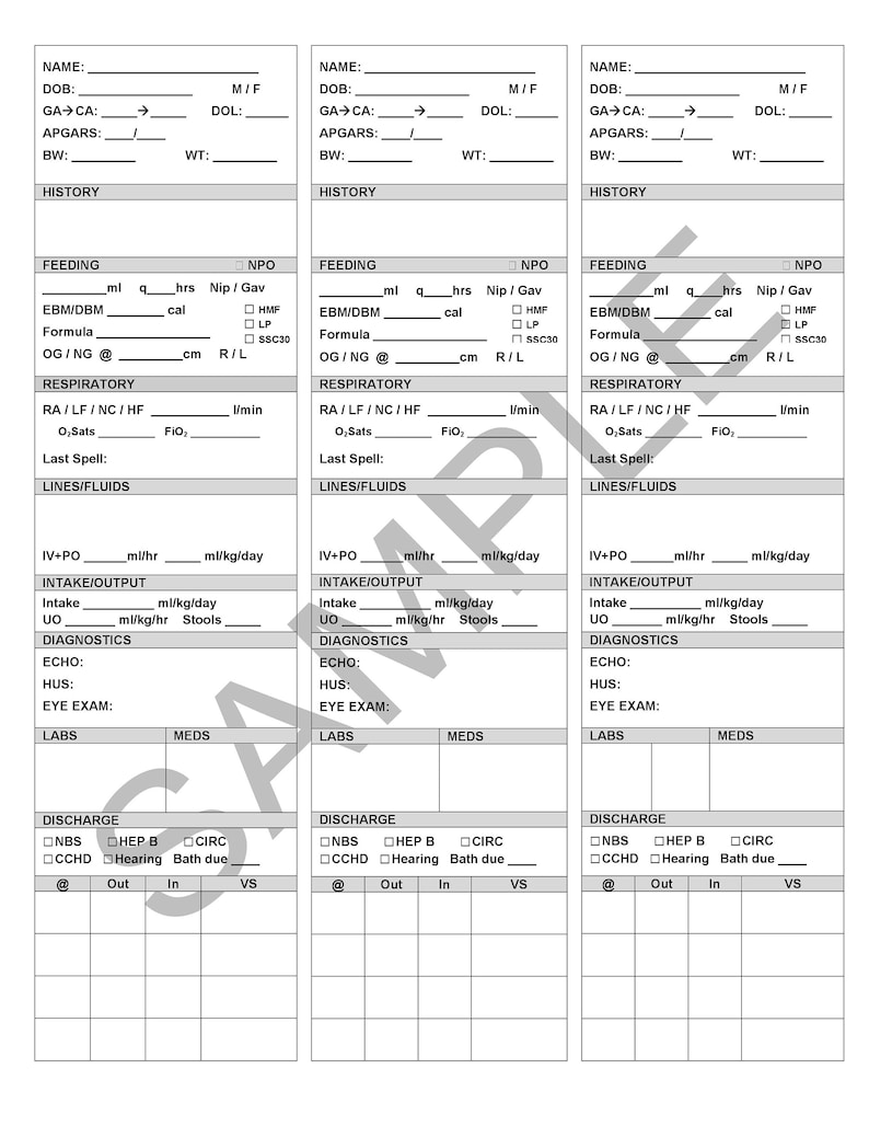NICU Nurse Report Sheet IMC - 3 Patients DOWNLOAD - Etsy