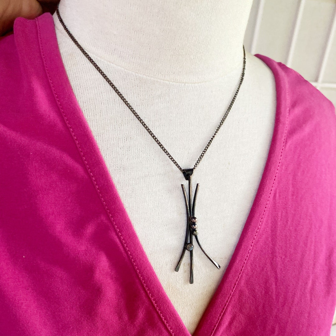 Copper Labradorite Dark Metal Modernist Oxidized Patina Necklace ...