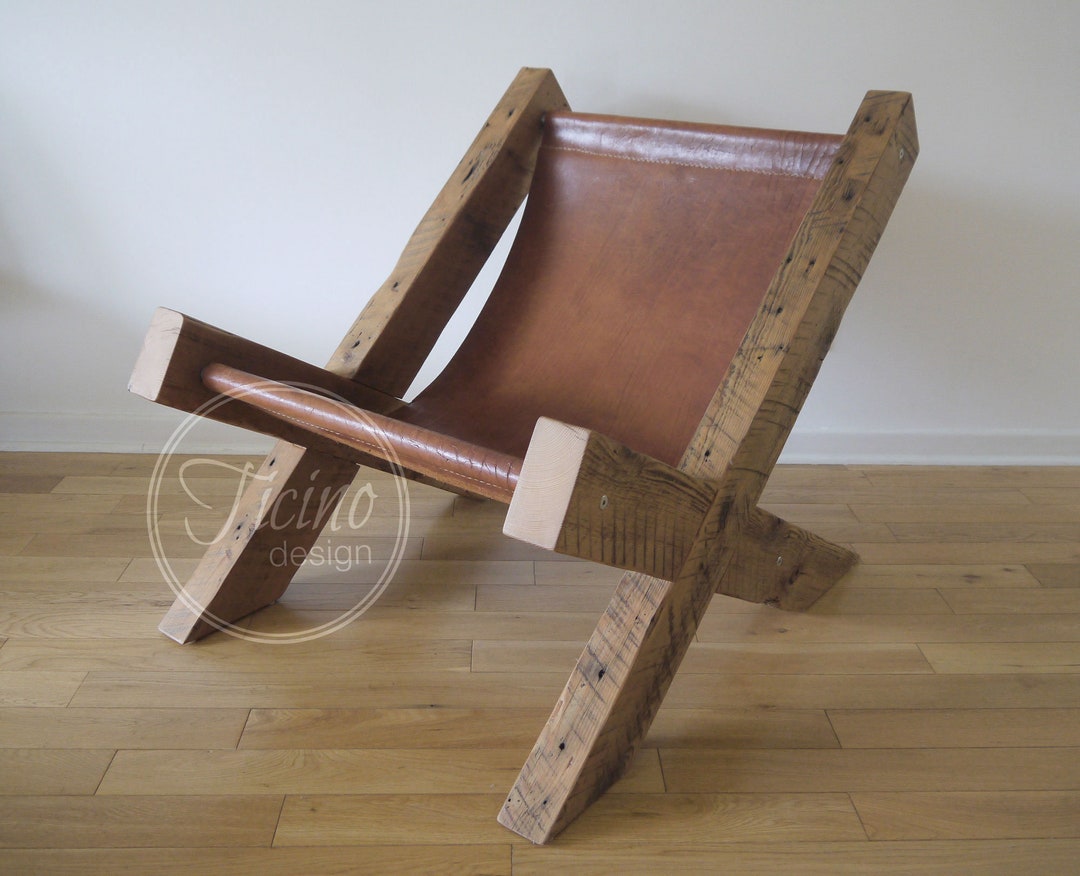 Rustic Wood Chair. Leather Lounge Chair. Barn Wood Arm Chair. Lounge ...