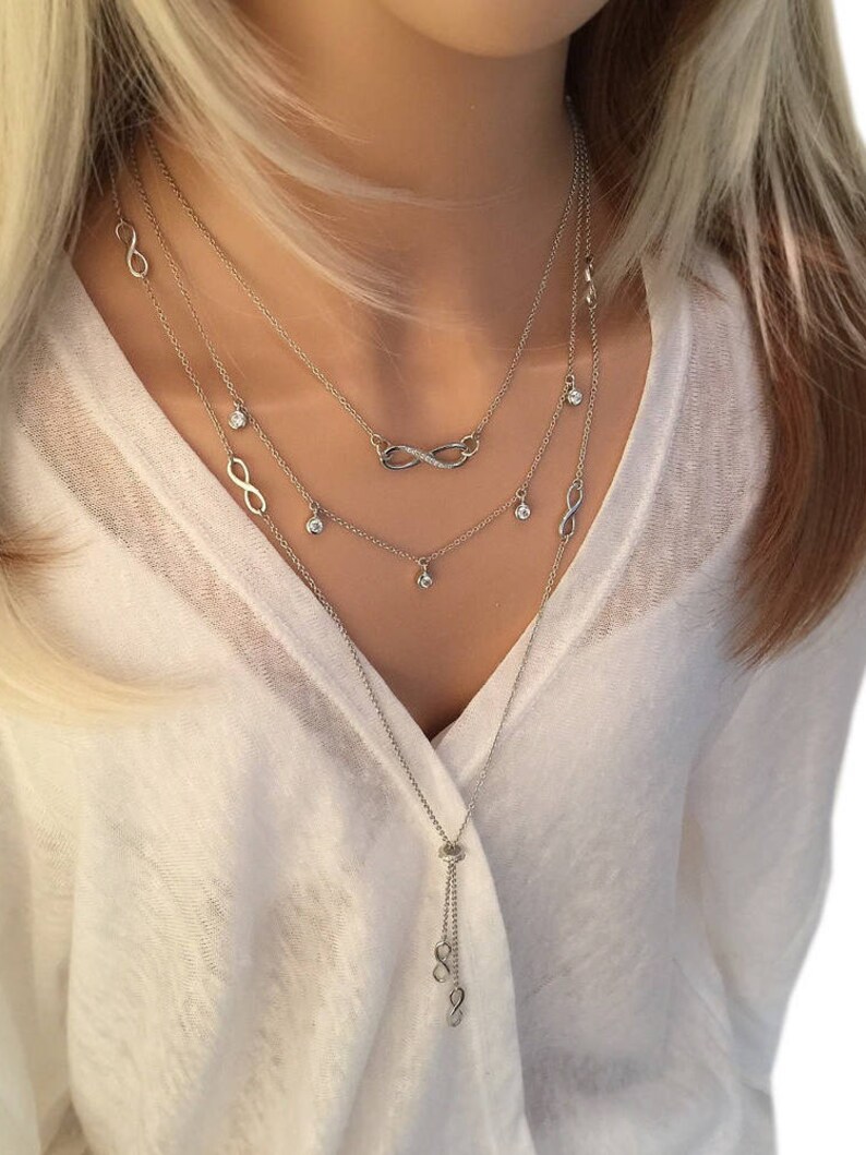 Layered Necklaces Silver Infinity Symbol With CZ Diamonds - Etsy UK