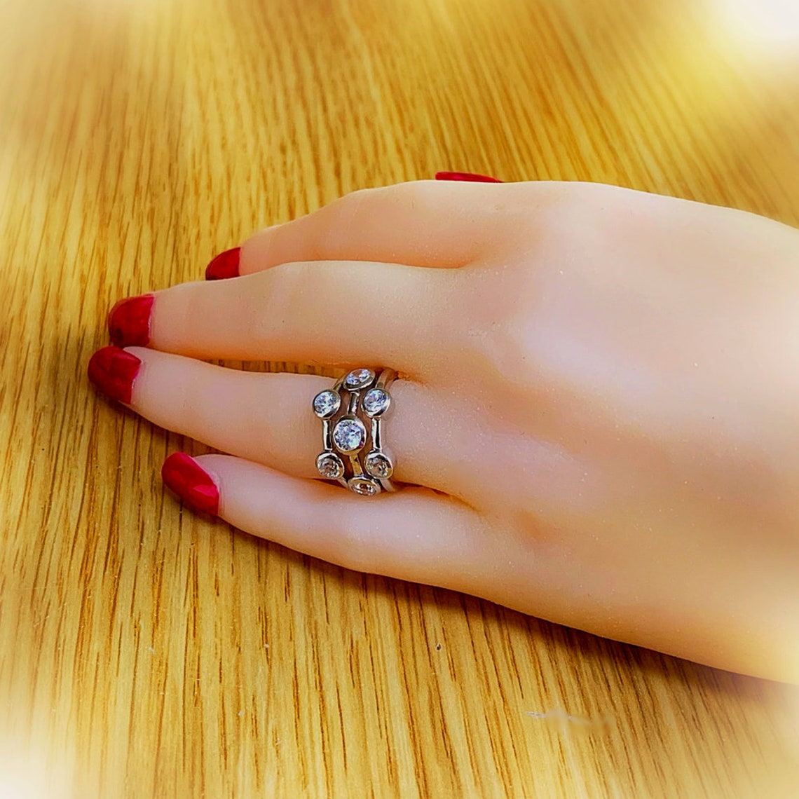 CZ Diamond Bubble Ring Set on Three Bands in 925 Silver. Ref - Etsy UK