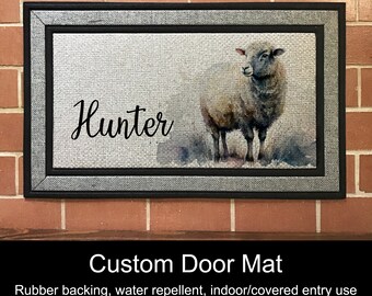 Baby Sheep Door Mat, Farm Animal Custom Farmhouse Doormat, Personalized ...