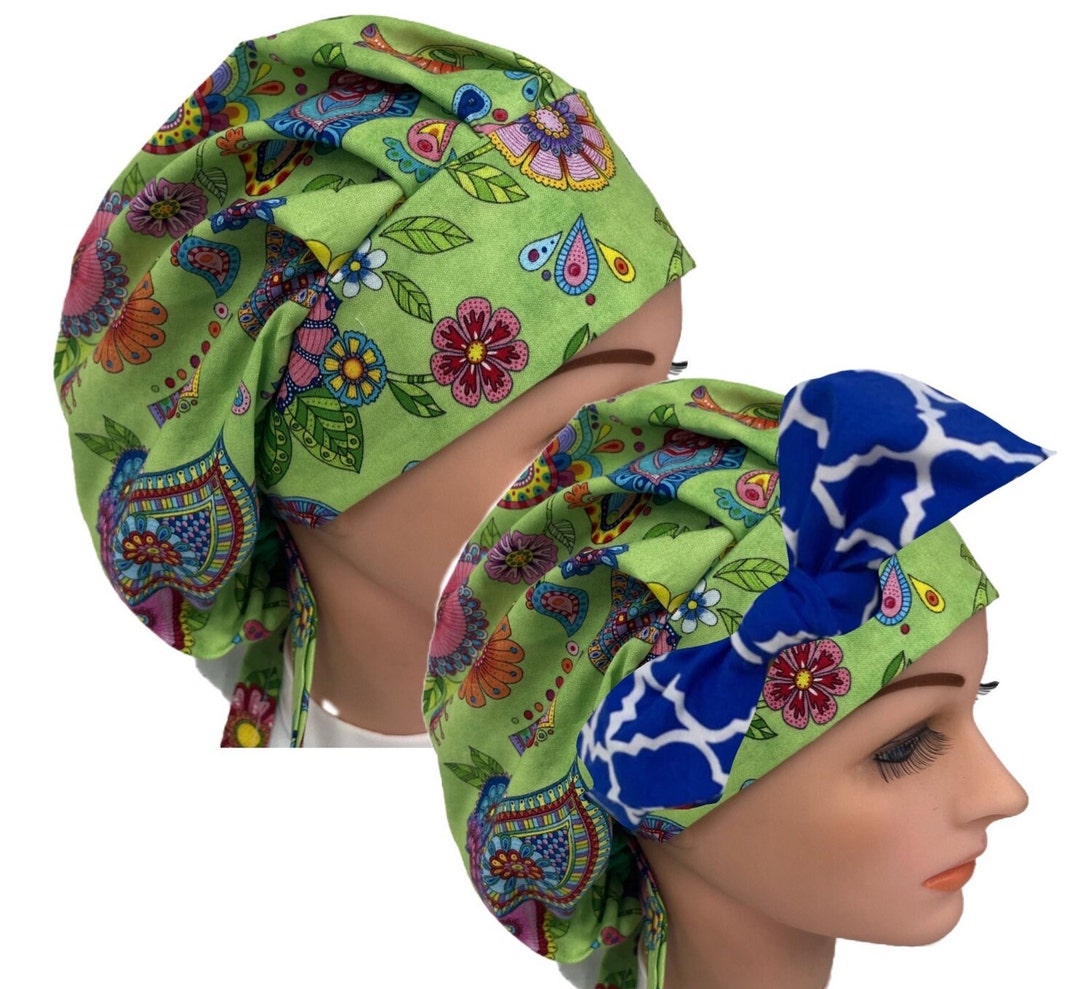 Surgical Cap Spring Paisley Scrub Medical Hat in Playful Lime Floral ...