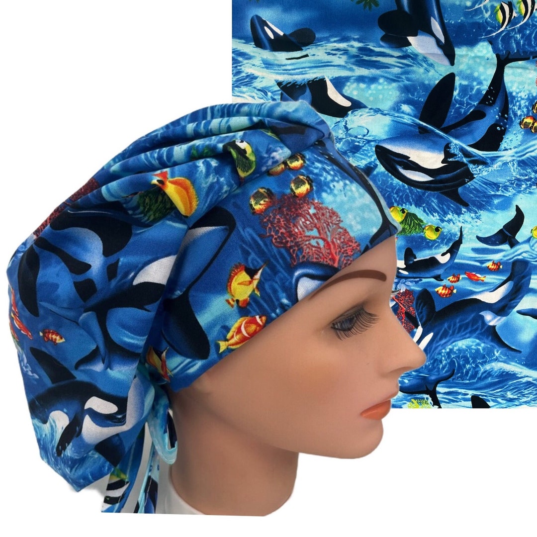 Scrub Hat Whale Surgical Cap Medical / Bow / Satin Lined Option / Style ...