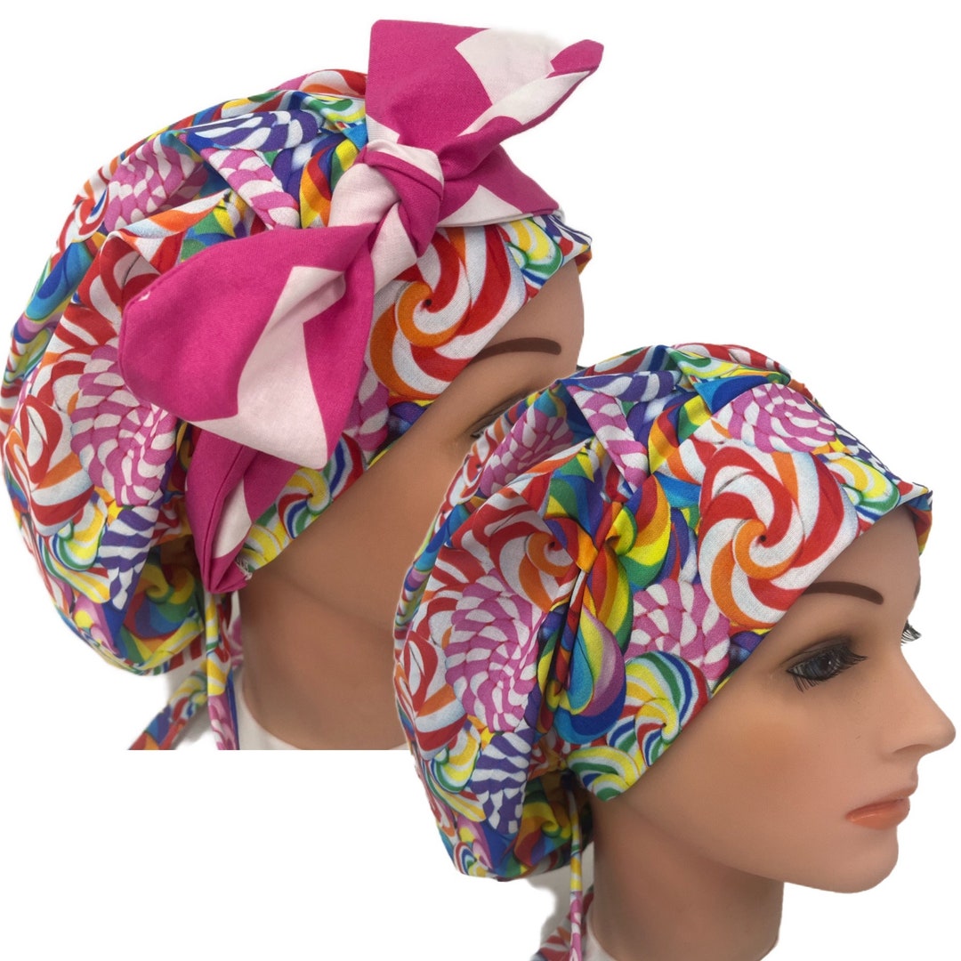 Scrub Surgical Cap Lollipops Medical Hat Retro Candy Style Bow Satin ...