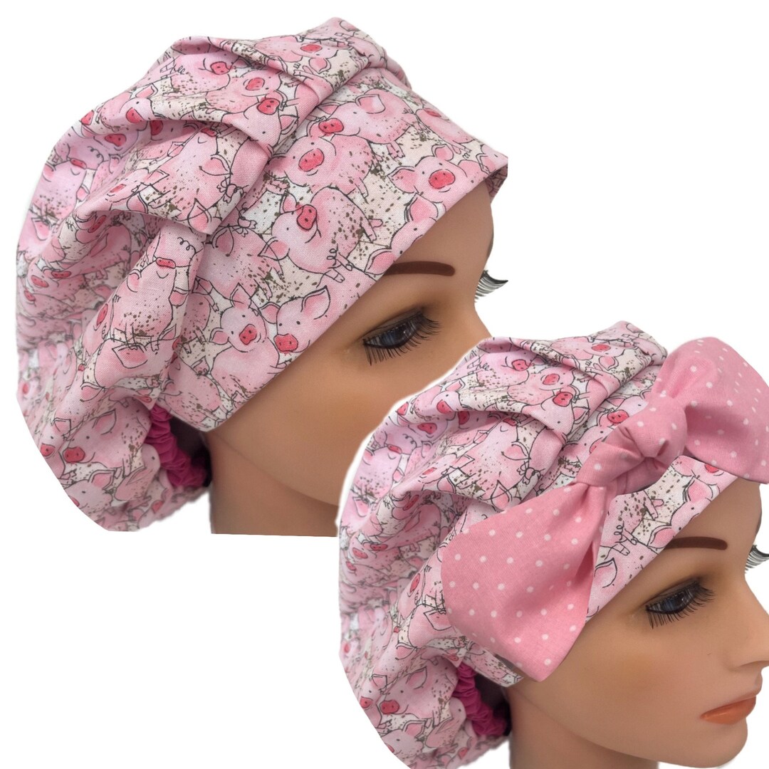 Scrub Hat Pretty Pigs Surgical Medical Cap With Style, Bow & Satin ...