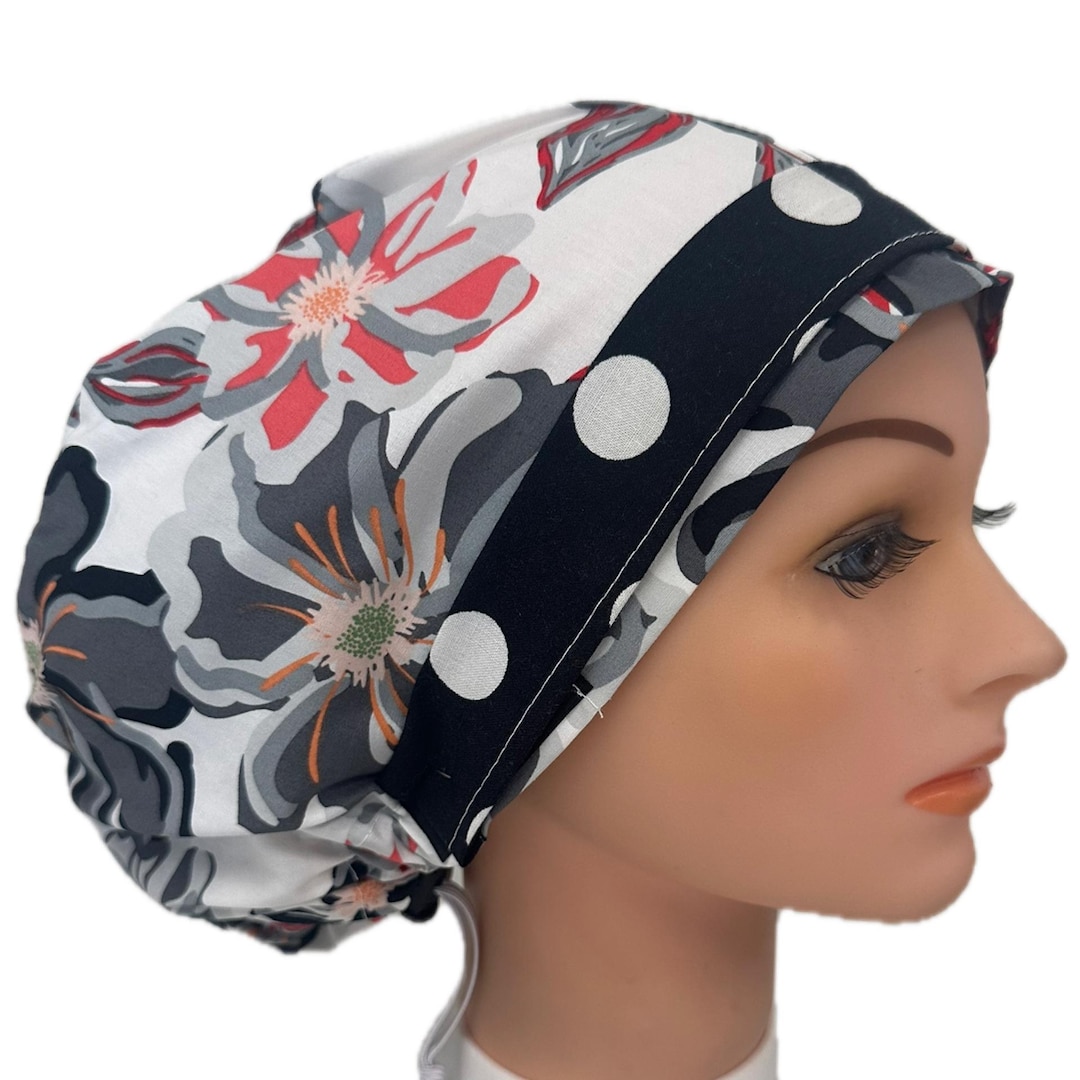 Surgical Hat / Scrub Medical Hat: Bold Floral Black Red Gray - Etsy