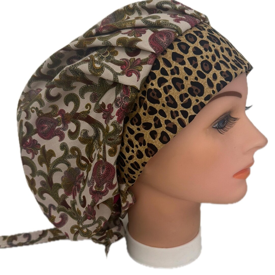 Damask Surgical Cap/scrub Medical Hat/bouffant/olive Green Magenta Pink ...