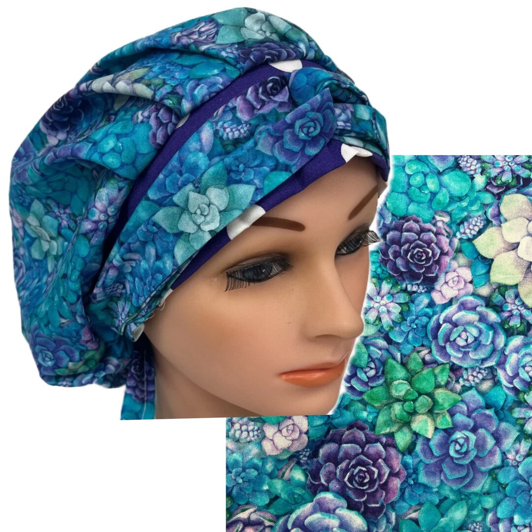 Succulents Scrub Hat Surgical Medical Cap / Turban Band Satin Lined ...