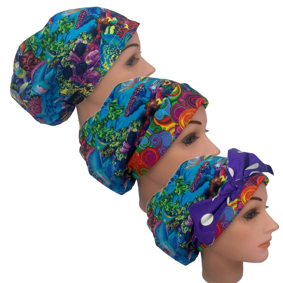 Surgical Hat Scrub Fish Medical Cap / Style Choices / Bow Satin Lined ...