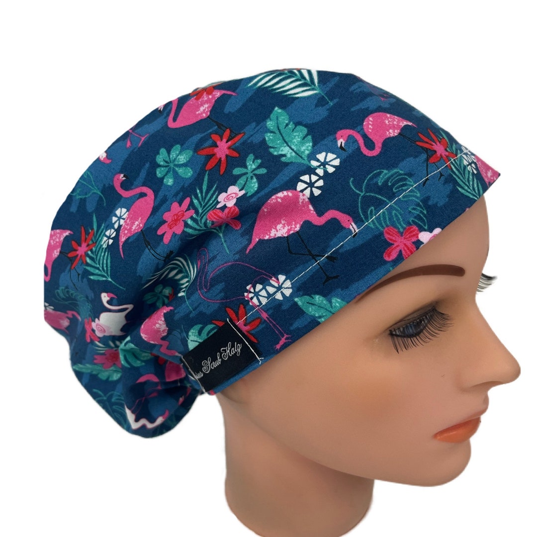 Surgical Scrub Hat Denim Flamingo Medical Cap in Camo With Pink ...