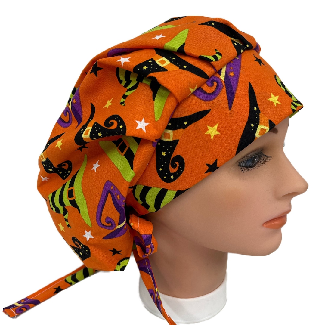 Scrub Surgical Halloween Hat Medical Cap With Style, Bow & Satin Lined ...