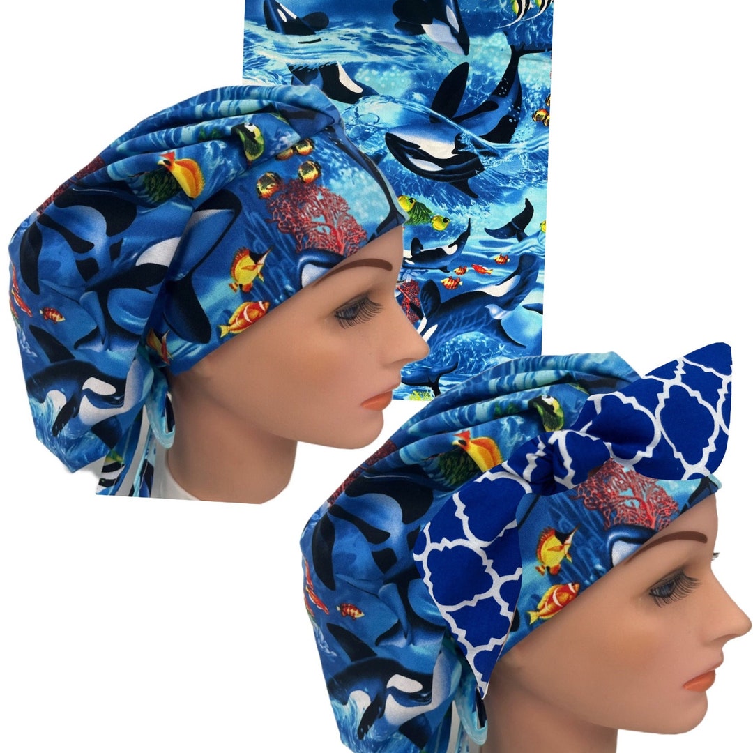 Scrub Hat Surgical Orca Cap Medical / Bow Satin Lined & Style Choices ...
