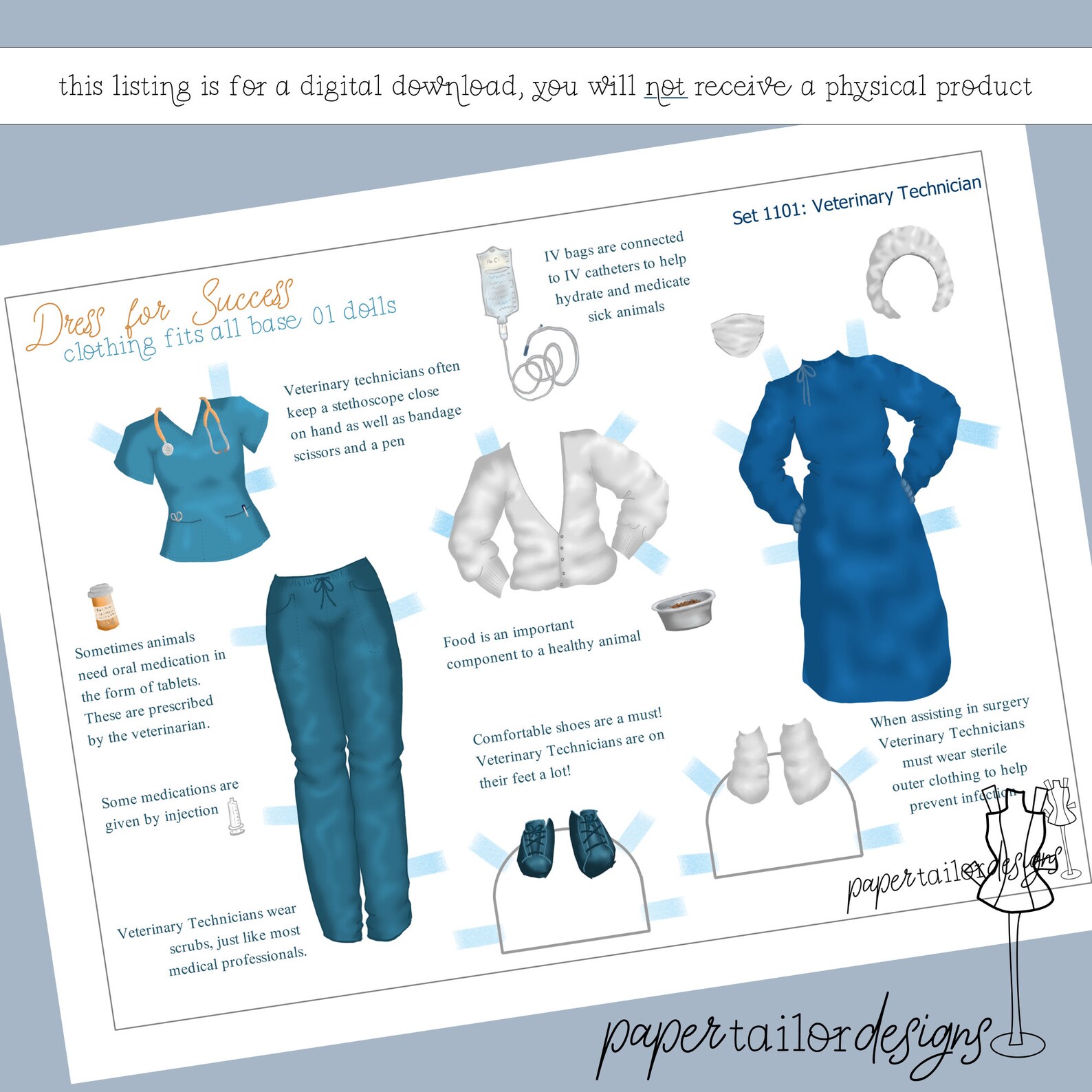 Vet Tech Paper Doll Clothes Printable - Full Color Outfits and Greeting ...
