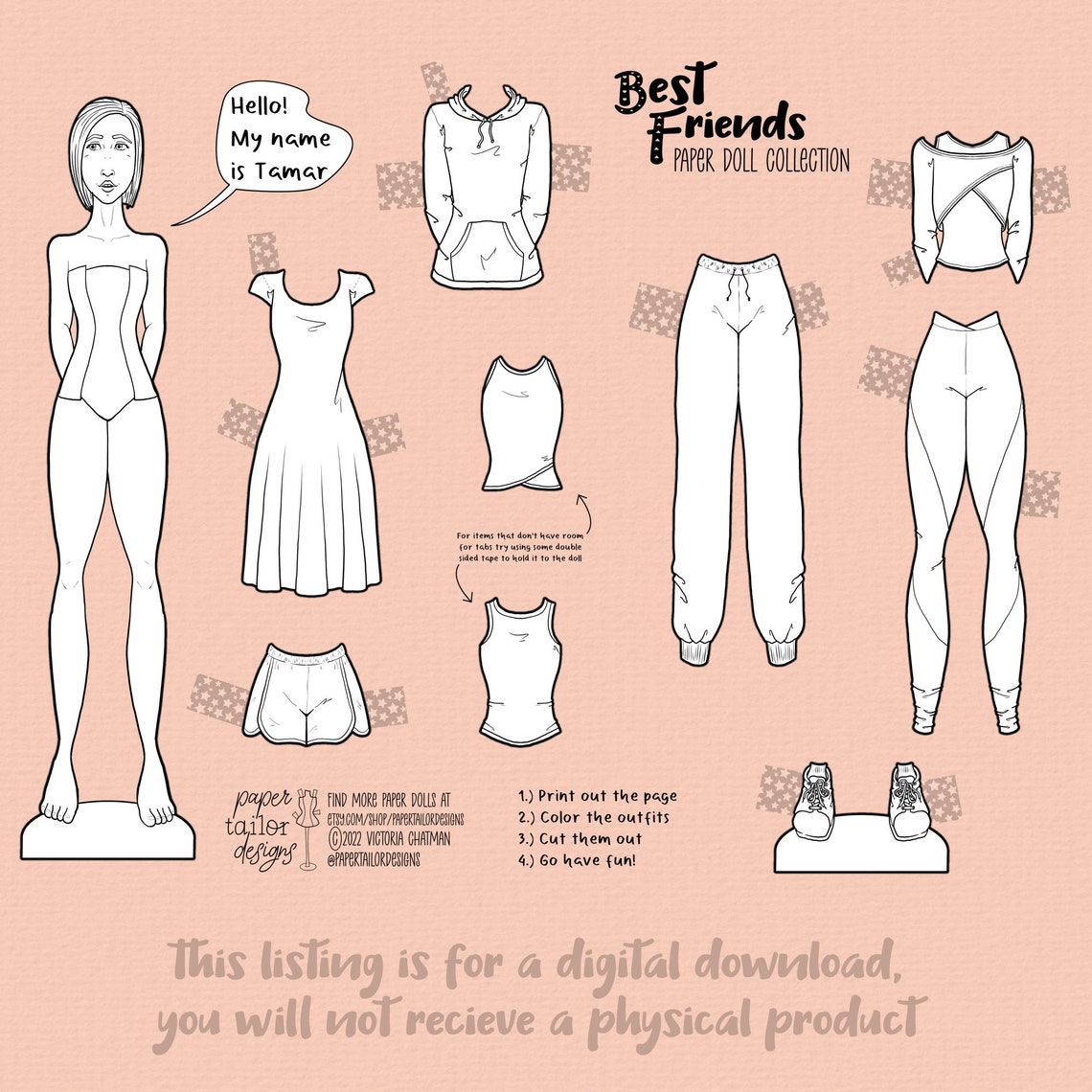 Tamar the Paper Doll - Coloring Page With Outfits - Digital Download ...