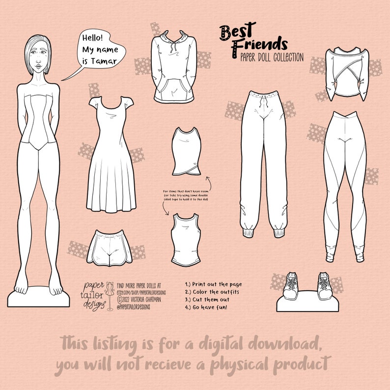 Tamar the Paper Doll - Coloring Page With Outfits - Digital Download ...