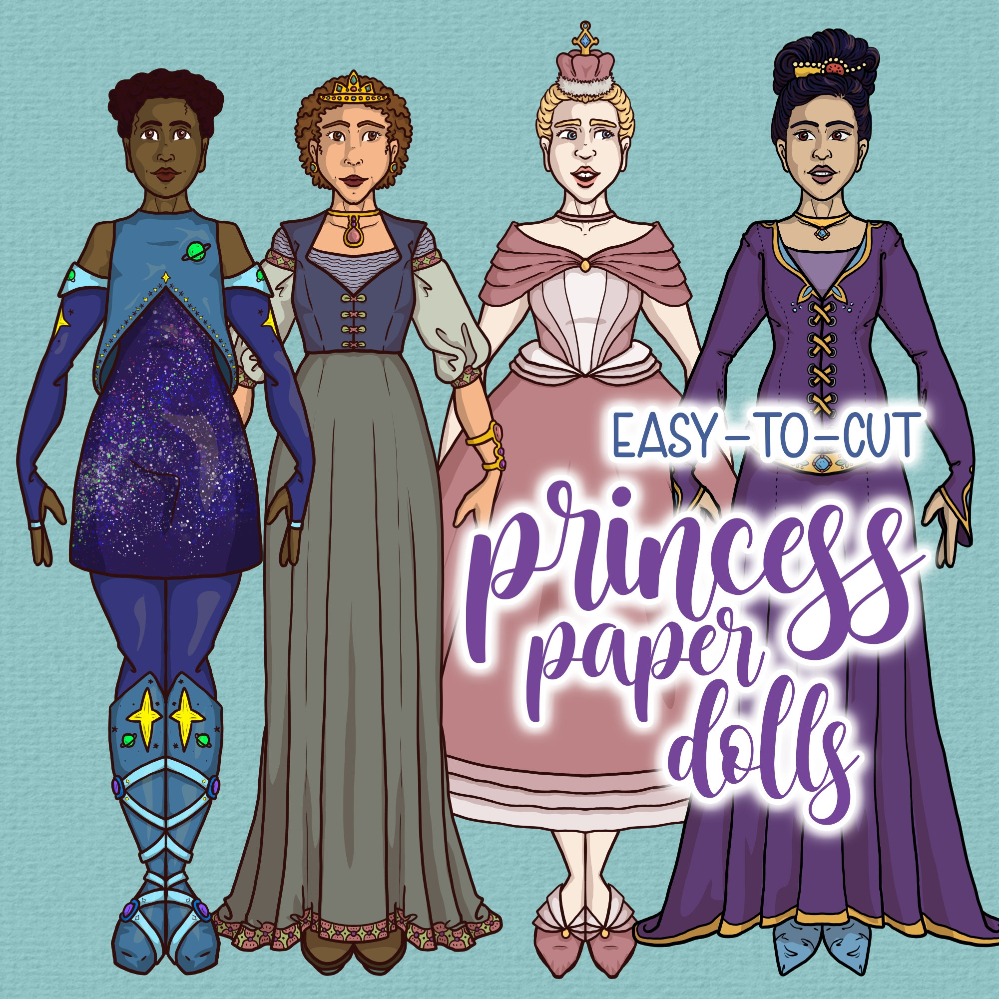 Princess Paper Dolls - Printable Easy Cut Paper Dolls - Etsy