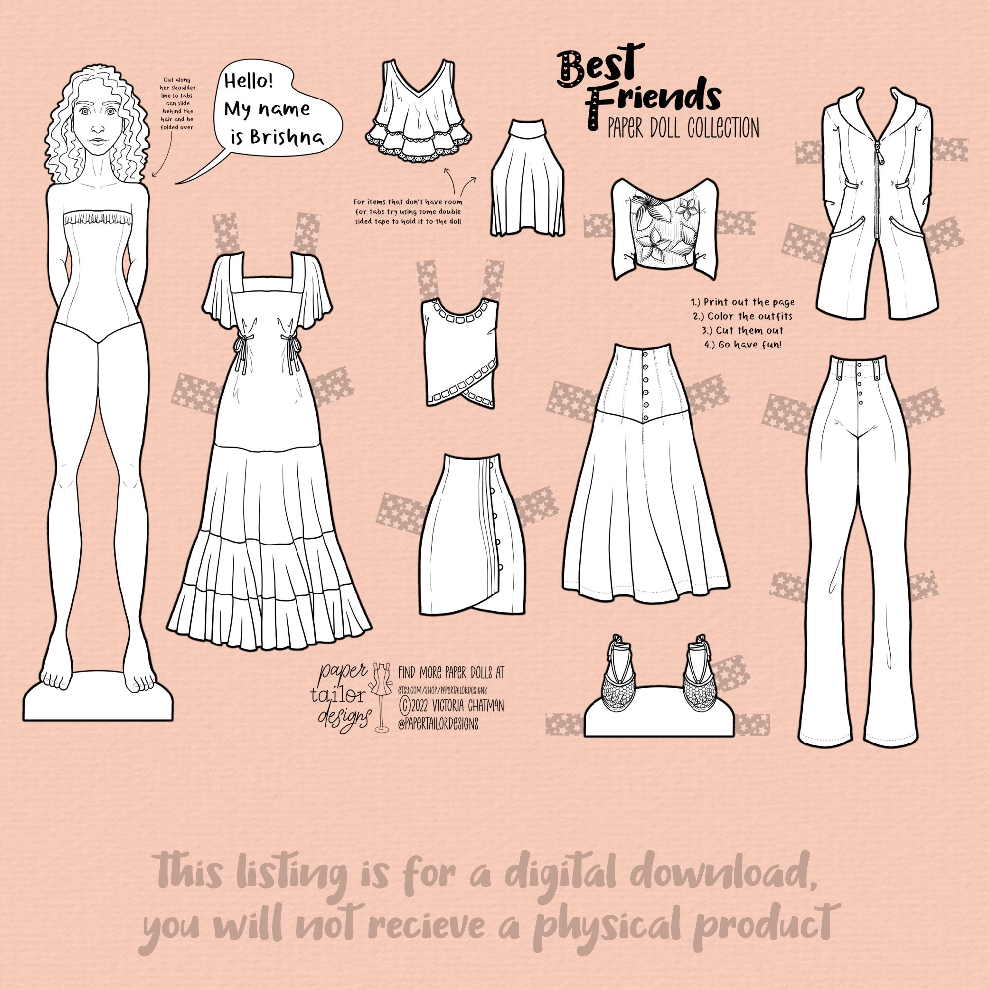 Brishna the Paper Doll - Coloring Page With Outfits - Digital Download ...