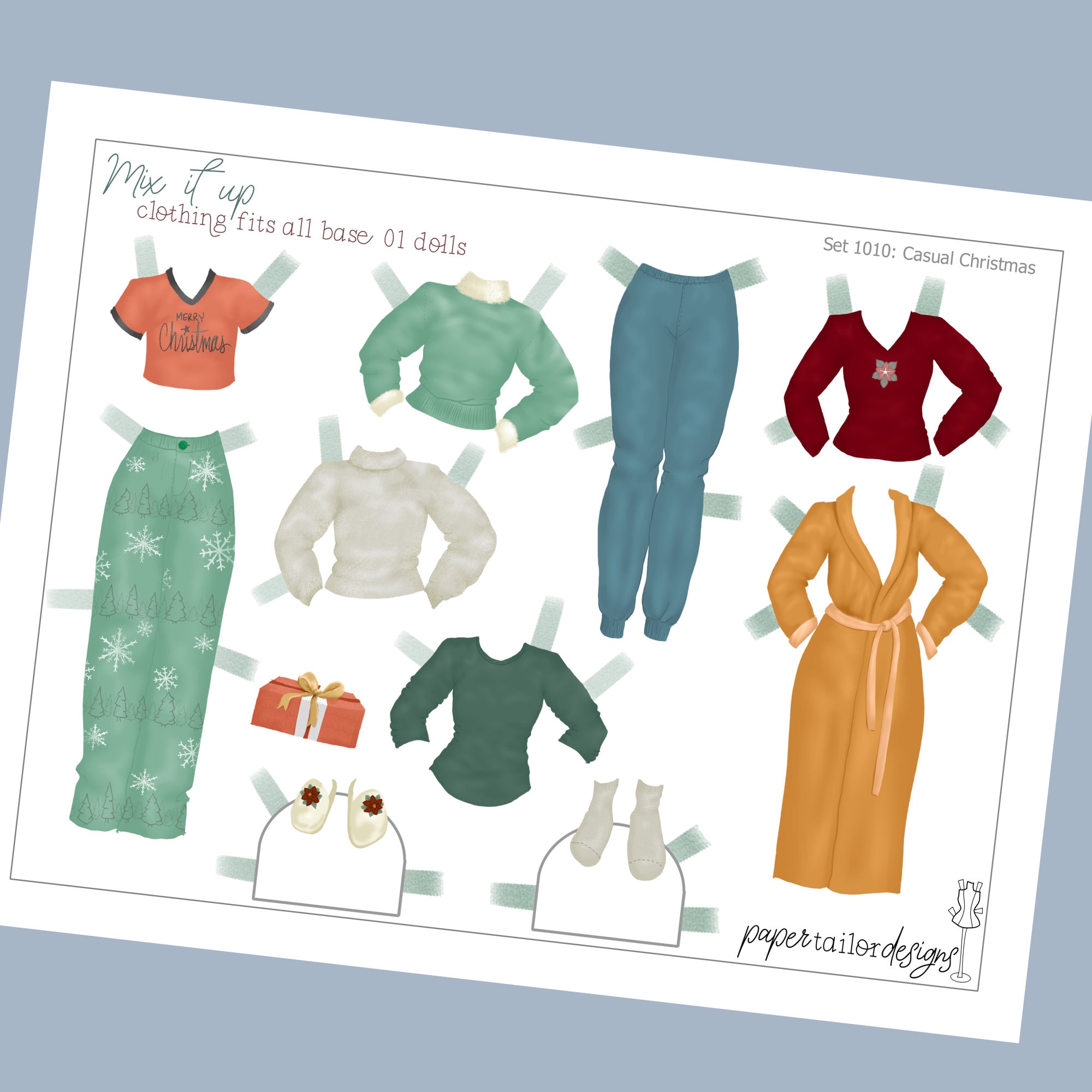 Casual Christmas Paper Doll Clothes Printable - Full Color Modern ...