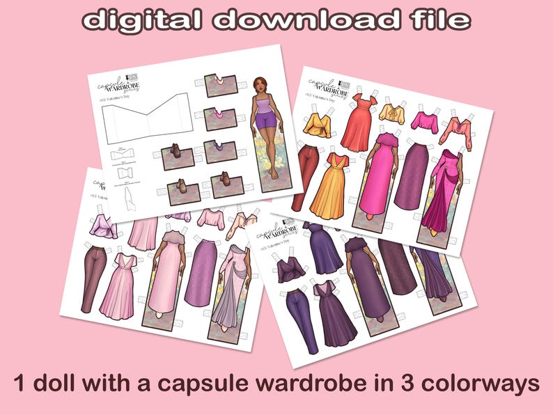 Valentine Paper Doll Set Printable - Mix & Match Outfits - Quiet Play ...