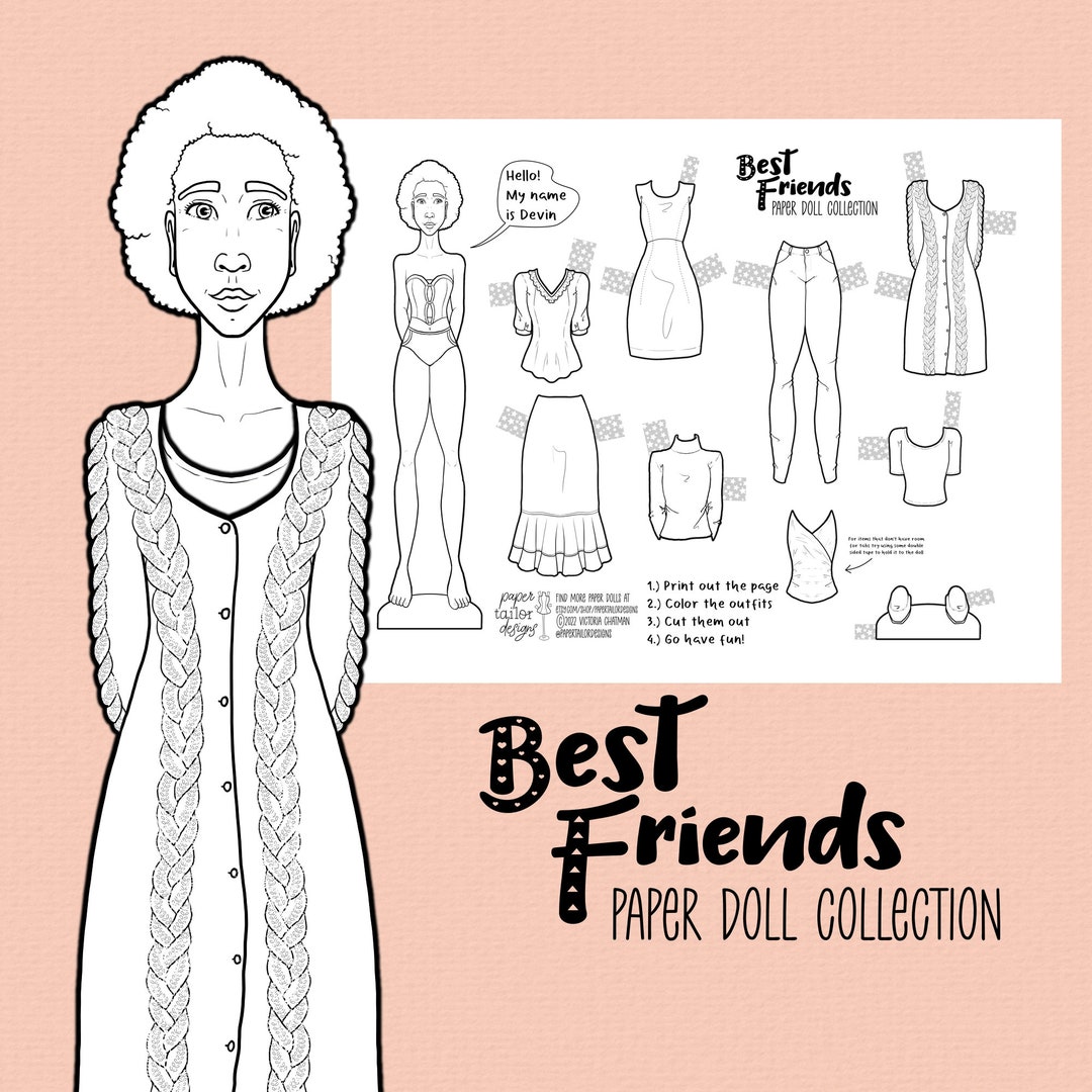 Devin the Paper Doll - Coloring Page With Outfits - Digital Download ...