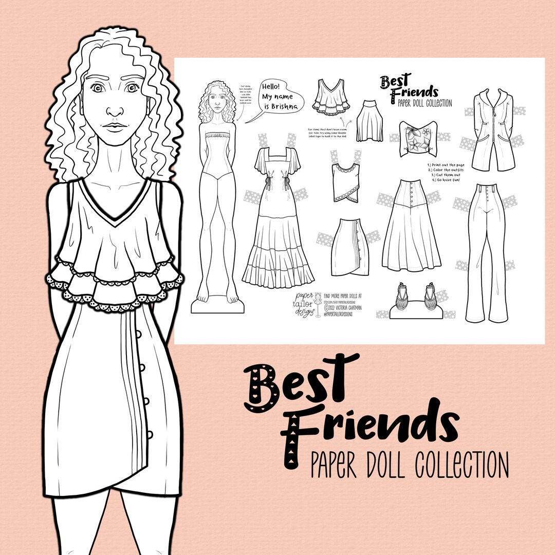 Brishna the Paper Doll - Coloring Page With Outfits - Digital Download ...