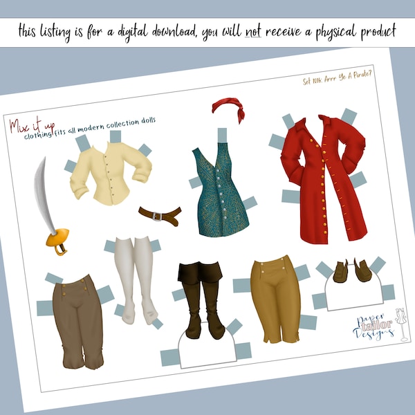 Pirate Paper Doll - Etsy