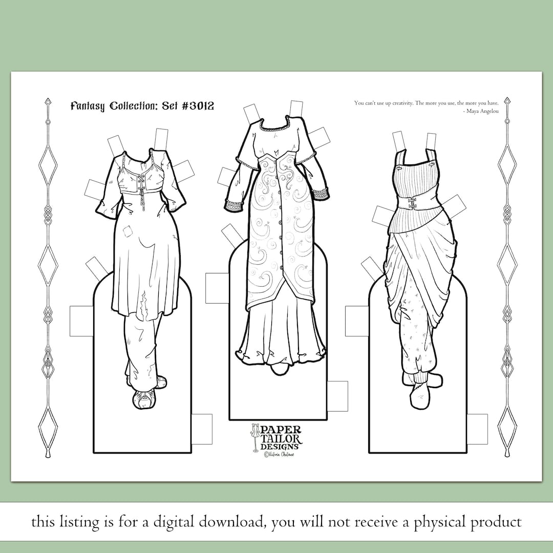 Fantasy Paper Doll Clothes Printable Coloring Page With Outfits Digital ...
