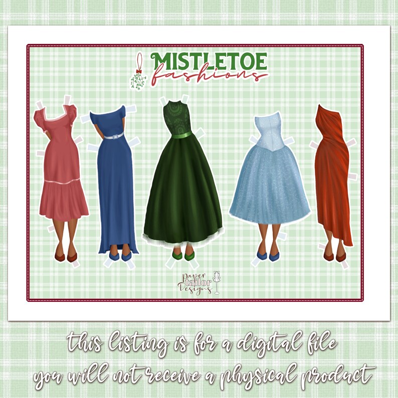 Mistletoe Fashions Paper Doll Set - Holiday Dresses - Full Color ...