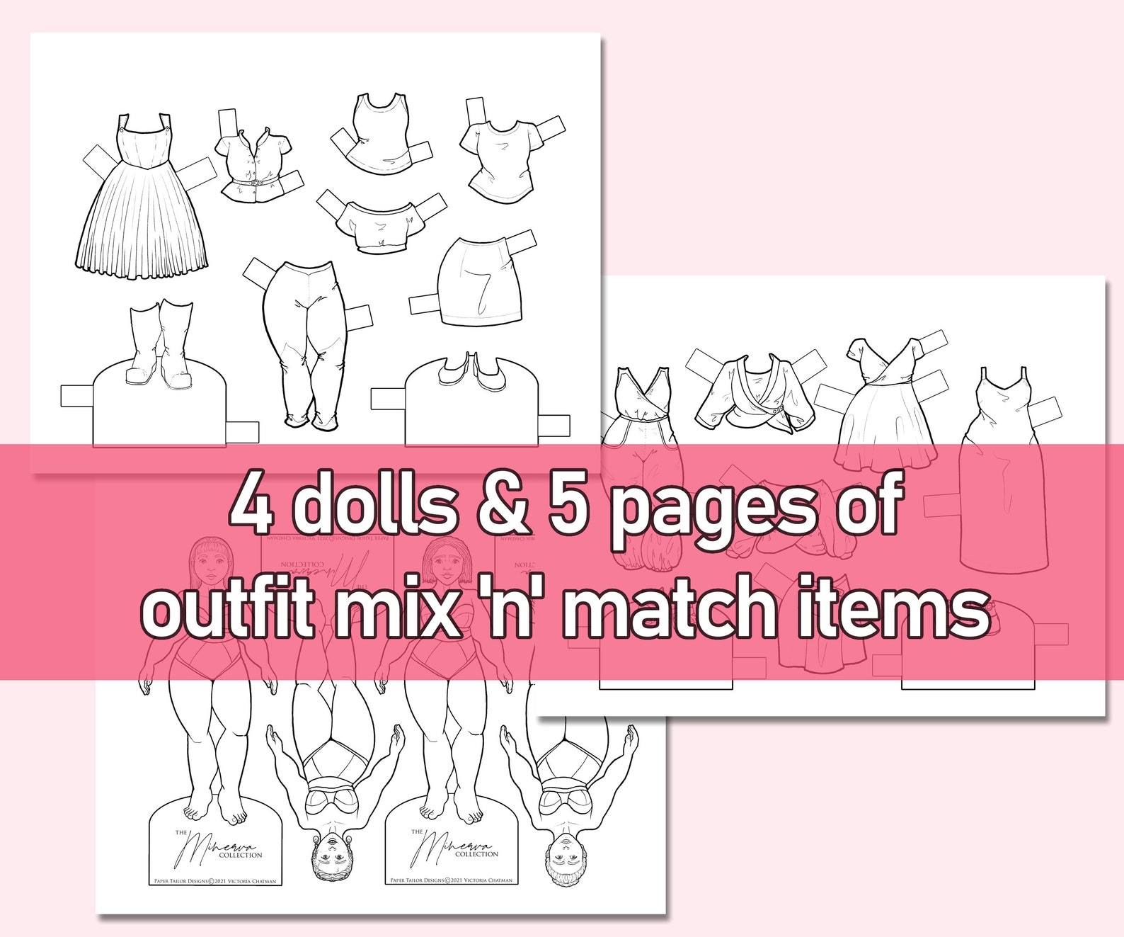 Minerva Collection Paper Doll Bundle - 4 Dolls 5 Outfit Pages - Digital ...