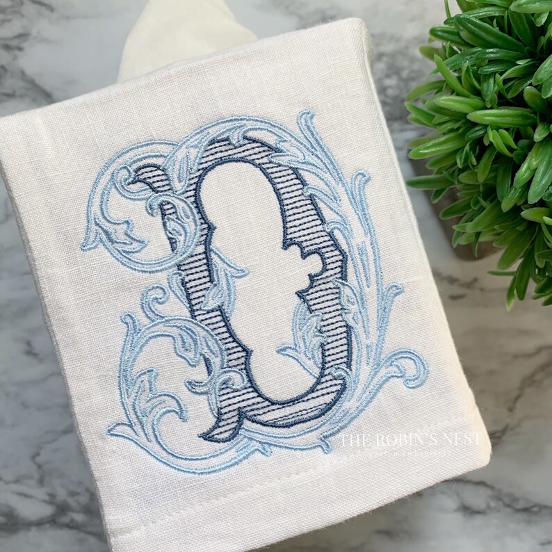 Custom Monogrammed Linen Tissue Box Cover Embroidered Antique - Etsy