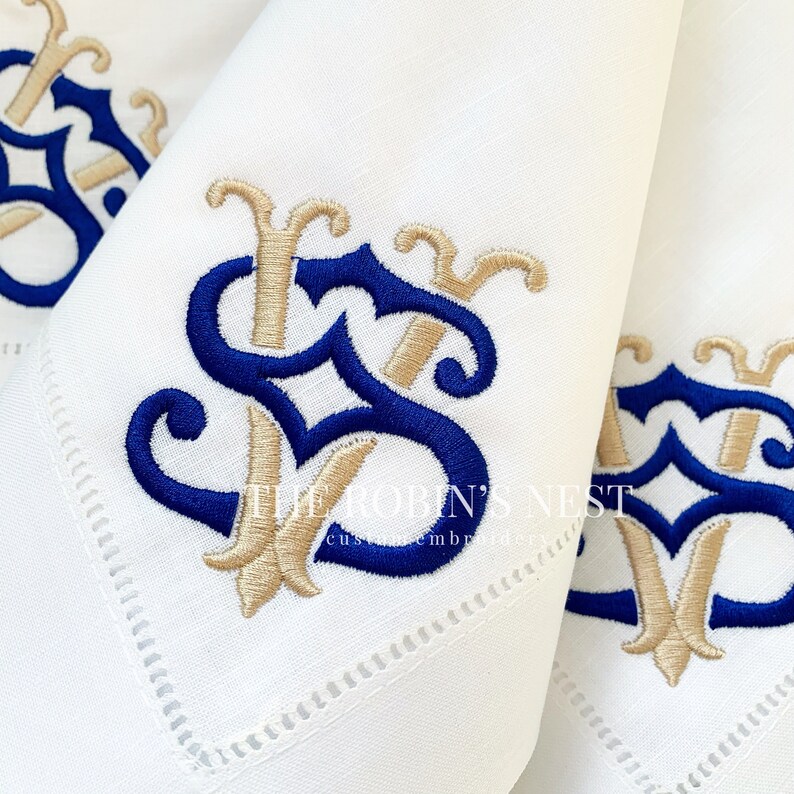 Custom Double Monogrammed Linen Dinner Napkins Embroidered - Etsy