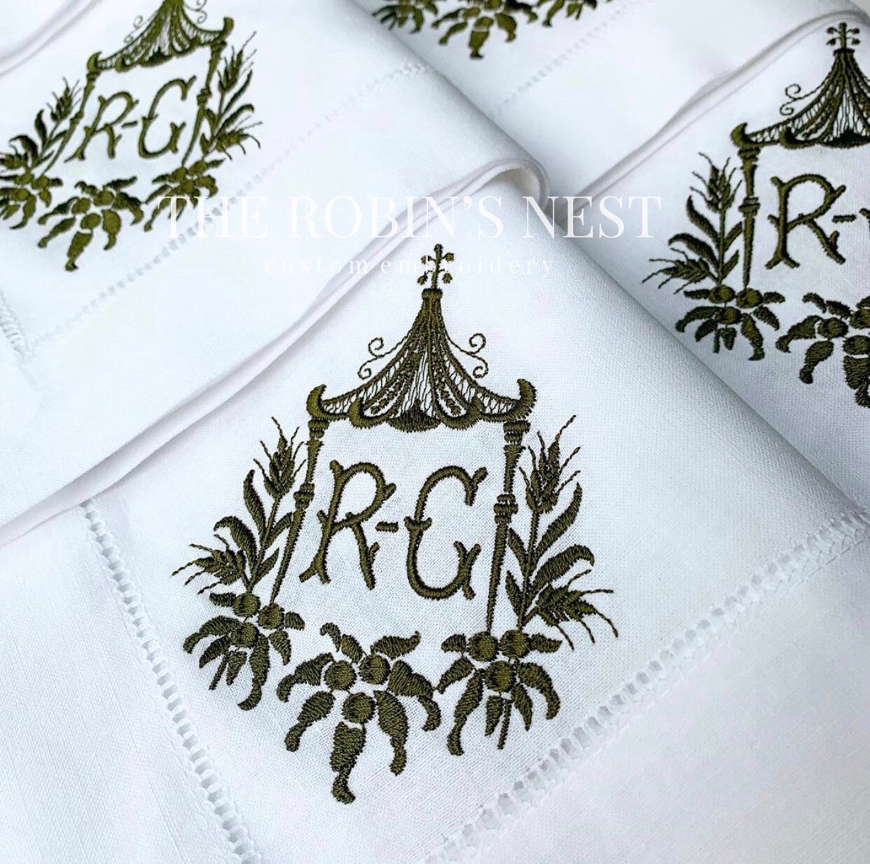 Monogrammed Linen / Cotton Dinner Napkins Custom Embroidered | Etsy