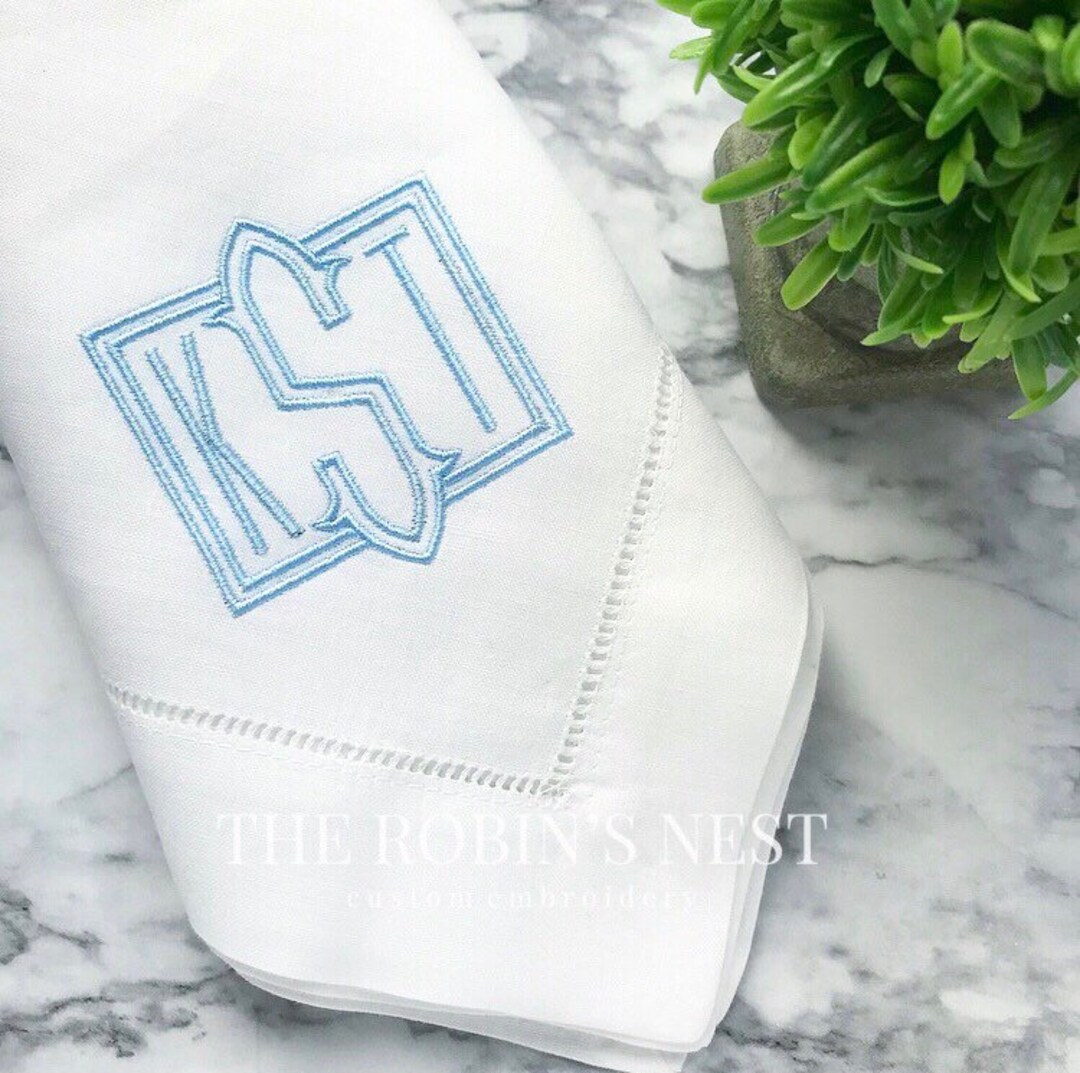 Embroidered Linen Dinner Napkins Monogrammed Custom Embroidery Wedding ...