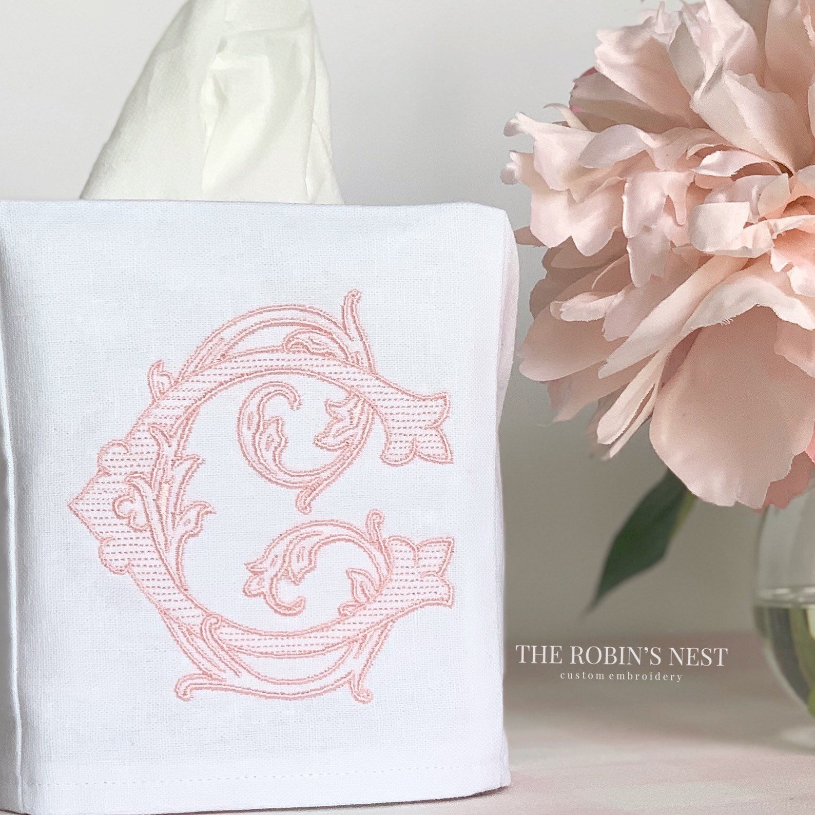 Custom Monogrammed Linen Tissue Box Cover Embroidered Antique - Etsy