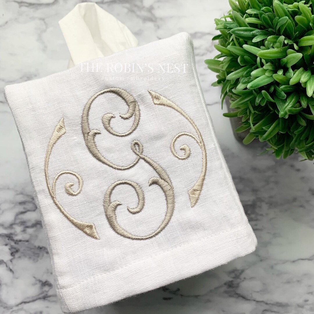 Monogrammed Linen Tissue Box Cover Embroidered - Etsy
