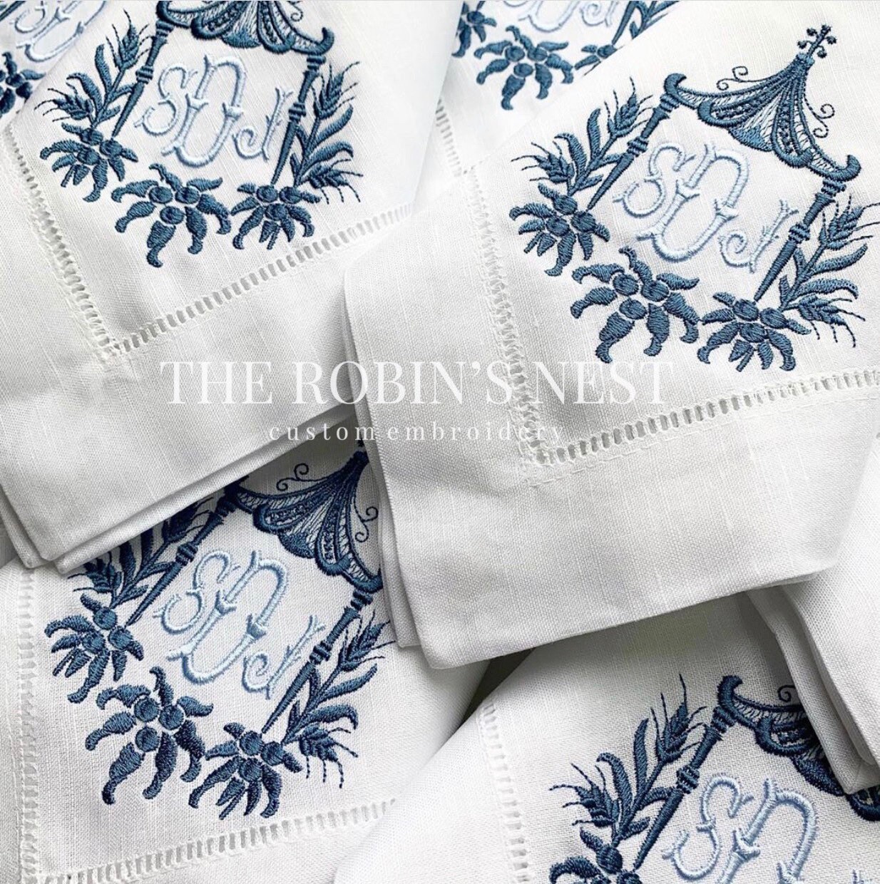Monogrammed Linen / Cotton Dinner Napkins Custom Embroidered | Etsy