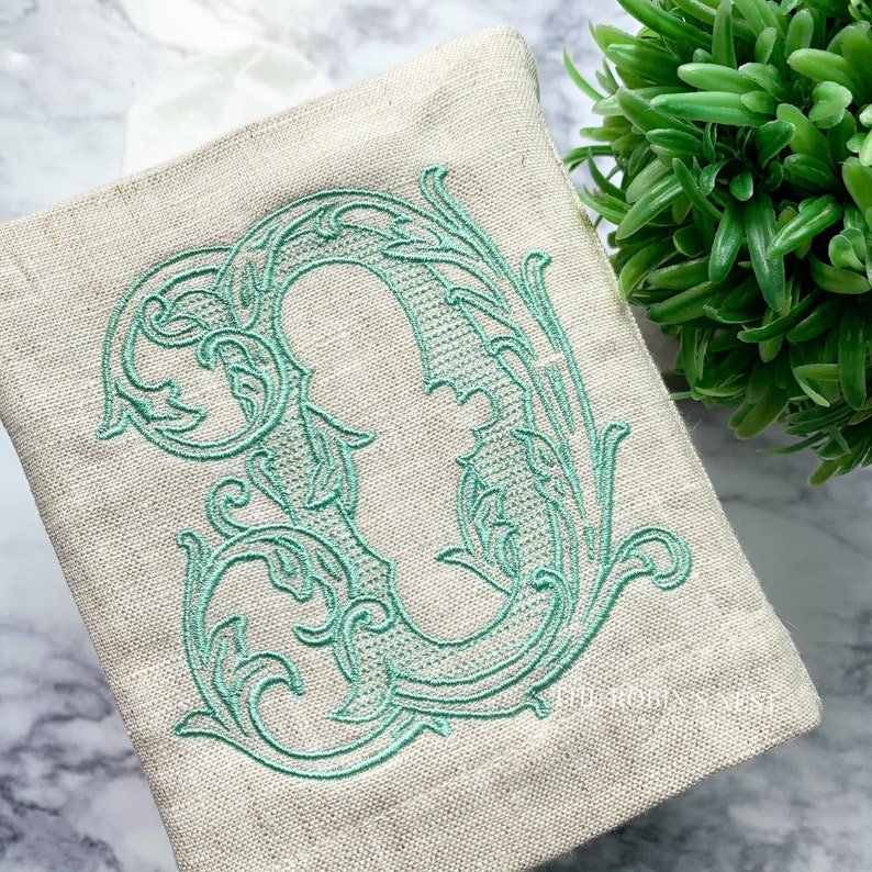 Custom Monogrammed Linen Tissue Box Cover Embroidered Antique - Etsy