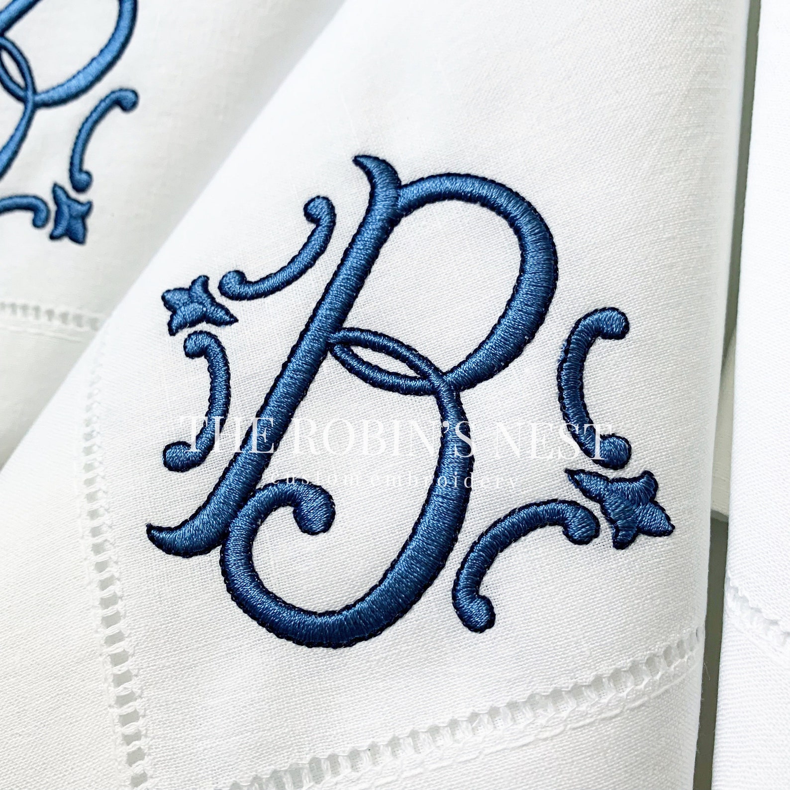 Custom Embroidered Linen Dinner Napkins Linen/cotton Blend Wedding ...