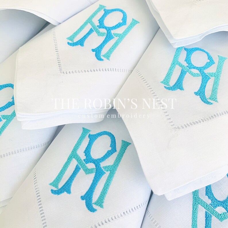 Custom Double Monogrammed Linen Dinner Napkins Embroidered - Etsy
