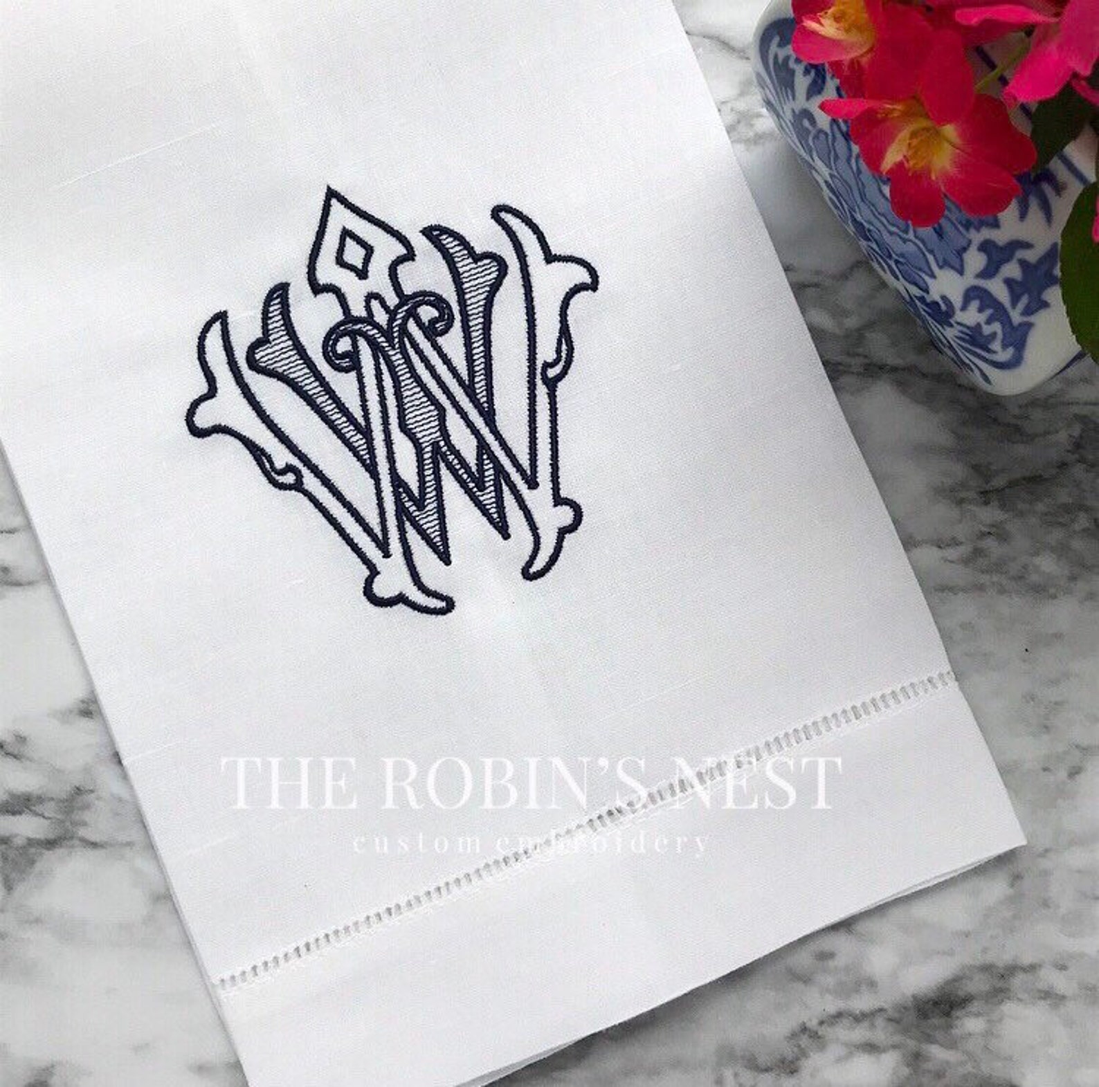 Double Monogram Linen Guest Towel Tea Towel Double Initial - Etsy