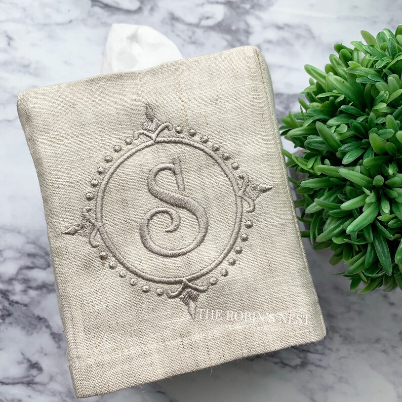 Monogrammed Linen Tissue Box Cover Custom Embroidery - Etsy