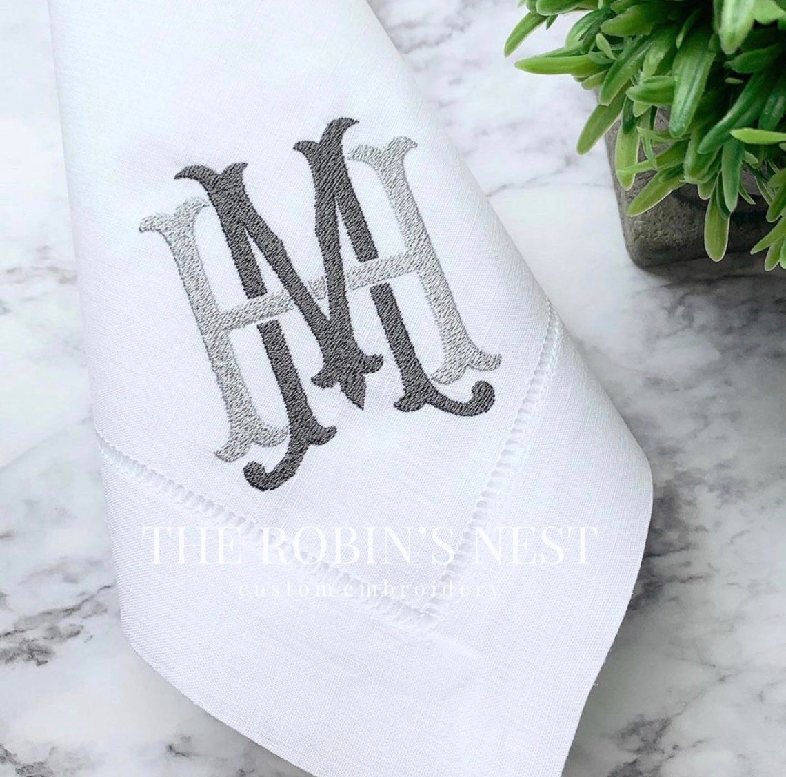 Custom Double Monogrammed Linen Dinner Napkins Embroidered - Etsy