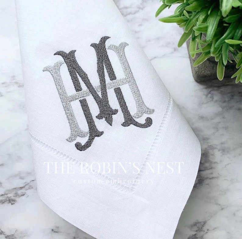 Custom Double Monogrammed Linen Dinner Napkins Embroidered - Etsy
