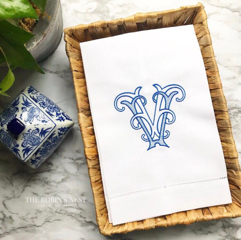 Double Monogram Linen Guest Towel Tea Towel Double Initial - Etsy