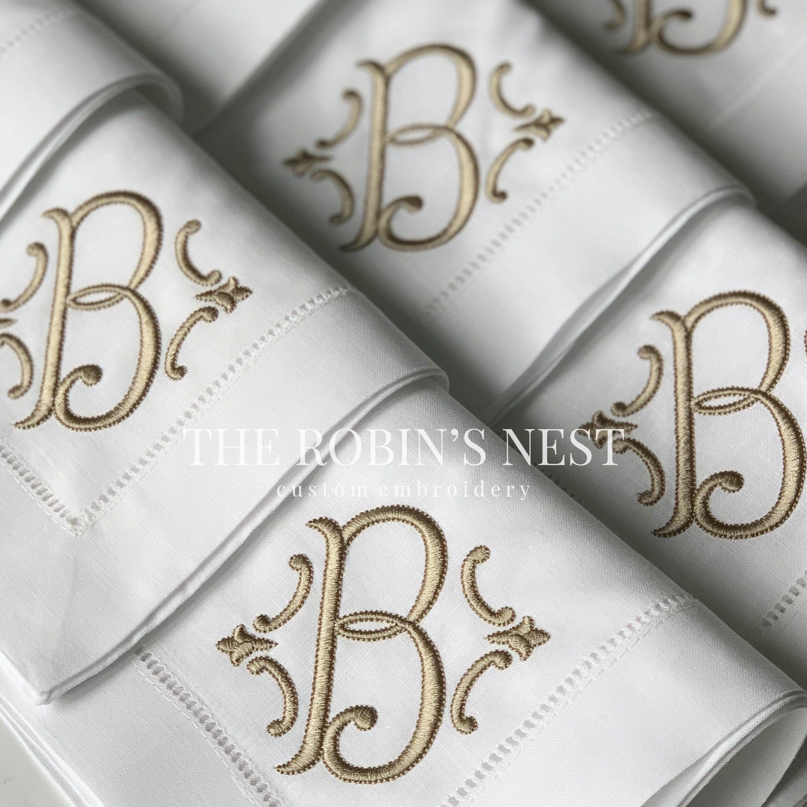 Custom Embroidered Linen Dinner Napkins Linen/cotton Blend Wedding ...