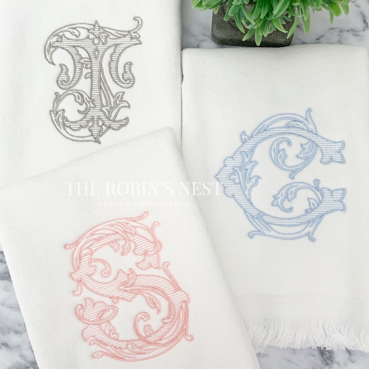 Antique Double Monogrammed Fingertip Towels and Monogrammed | Etsy