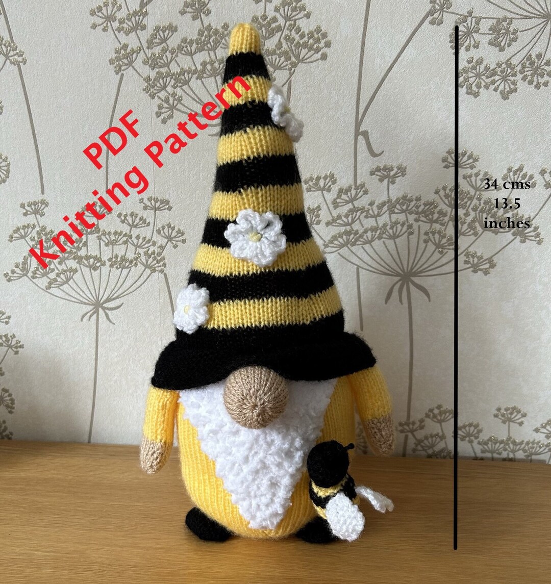 PDF Knitting Pattern - Bee Gnome - Knitted Bee Gnome/gonk With Flowers ...